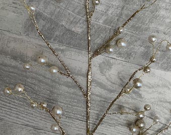 24 Tree, Gold Glitter, Gold Glittered Twig Tree With Pearls, K&K - Etsy