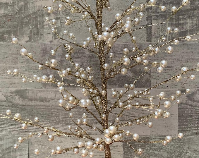 24” Tree, Gold Glitter, Gold Glittered Twig Tree With Pearls, K&K - Etsy