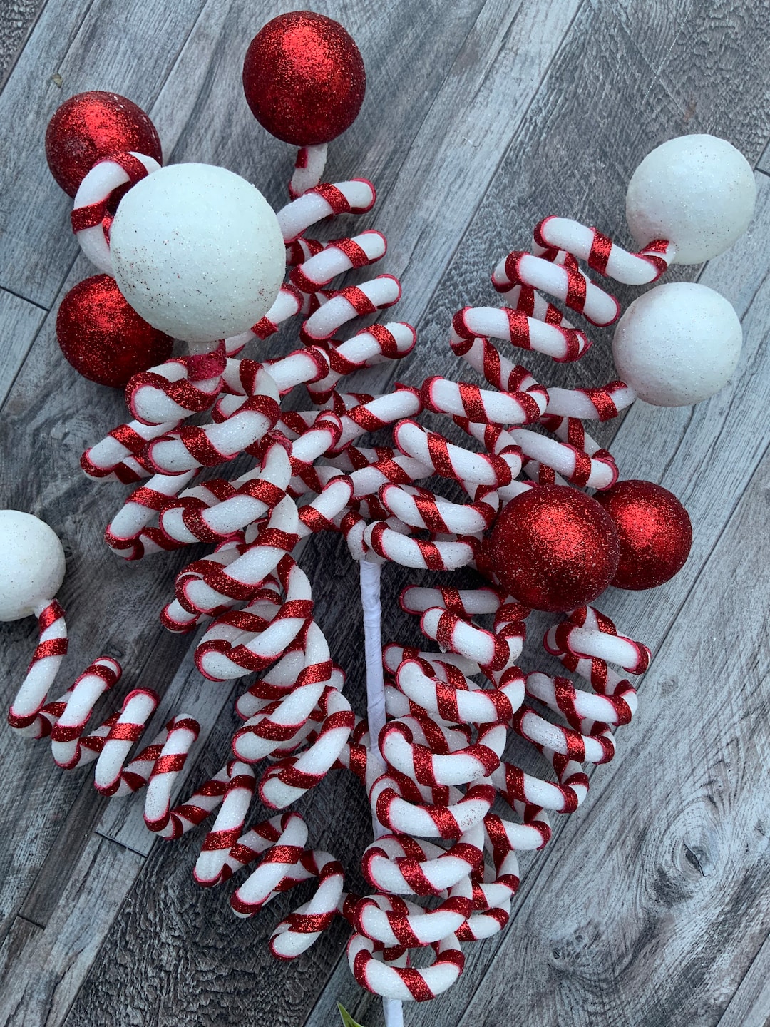 Curly Ball Spray, Red & White, Glitter Curly Spray, Christmas Spray ...