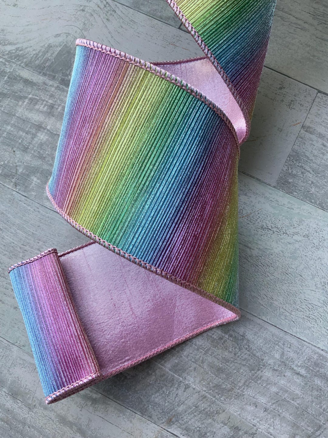 Ribbon, Pink, Rainbow Sherbert, Multi, Double Sided, Wired Ribbon, 4 ...