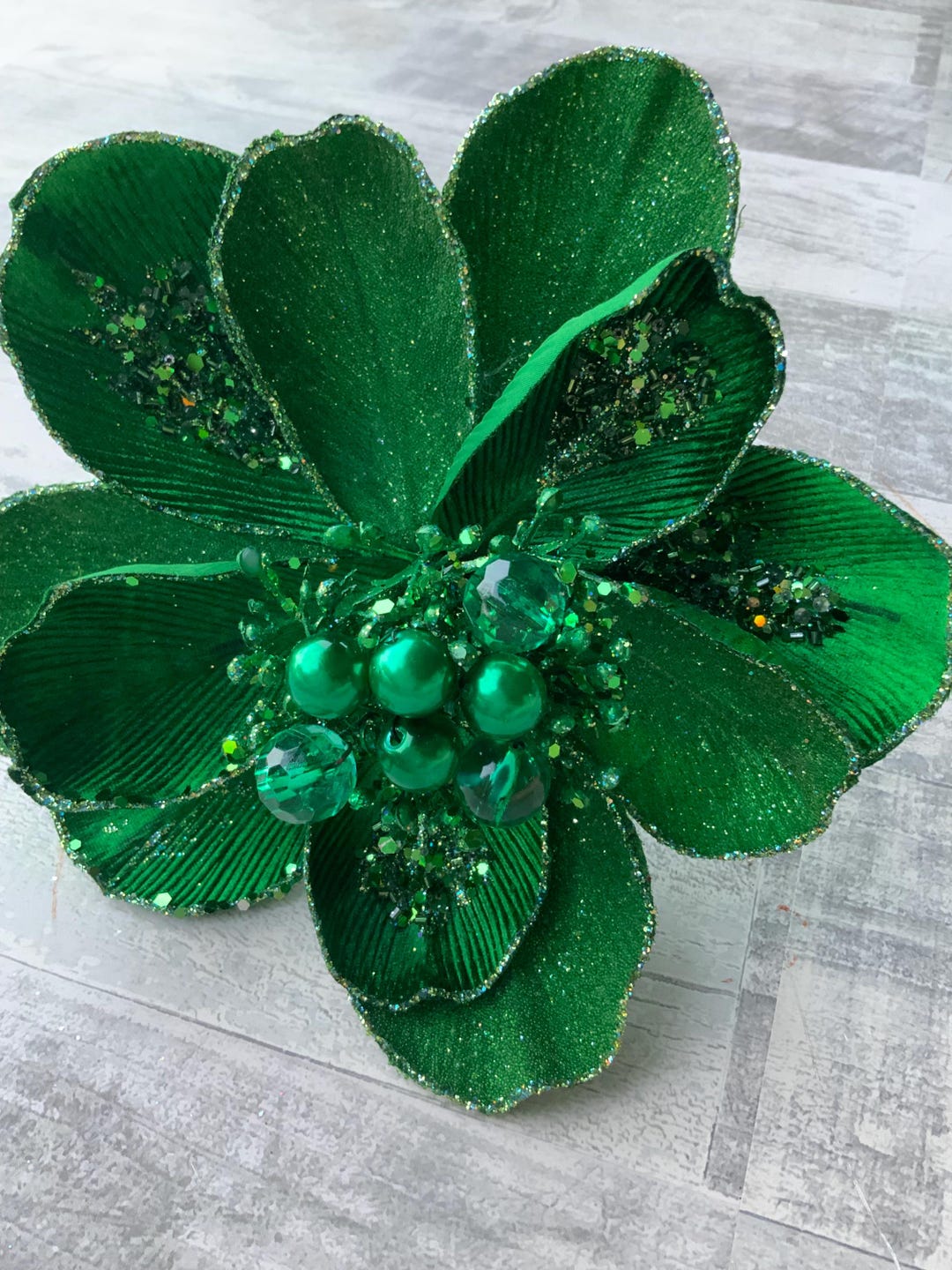 Emerald Green Magnolia Stem: Glitter Farrisilk Floral Clip, 7” - Etsy