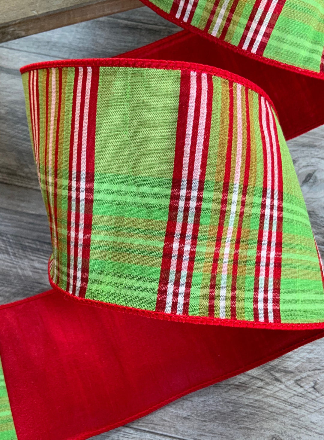 Plaid Ribbon, Red & Green, Wired Ribbon, 4 Ribbon, 10 Yard, Designer ...
