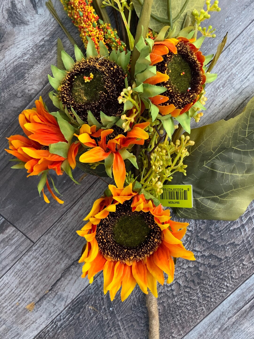 Orange Sunflower Cattail Spray: Fall Floral Arrangement, 24” - Etsy