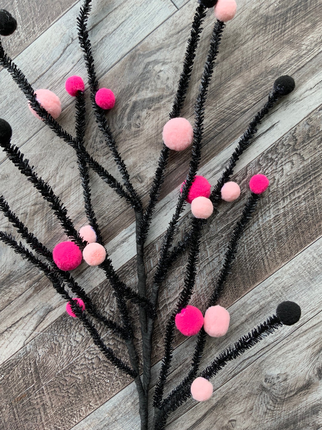 Spray, Felt Ball, Felt Ball Twig Spray, Black & Pink, 31” - Etsy