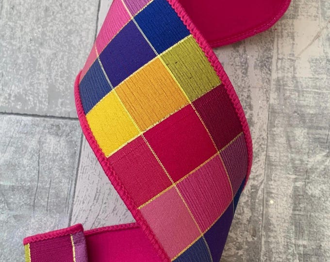 Hot Pink Ribbon, Plaid Ribbon, Orange, Designer Ribbon, 2.5 X 10 Yards ...