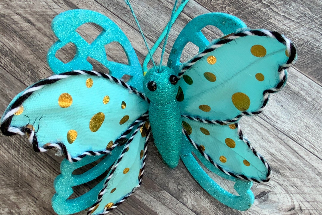 Blue Polkadot Butterfly Pick: Spring Summer Floral Spray, 13” - Etsy