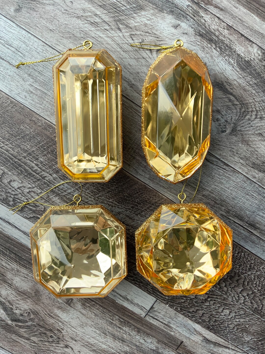 Jewel, Jewel Assortment, Set of 4, Ornament, Acrylic, Gold, Designer, 4 ...
