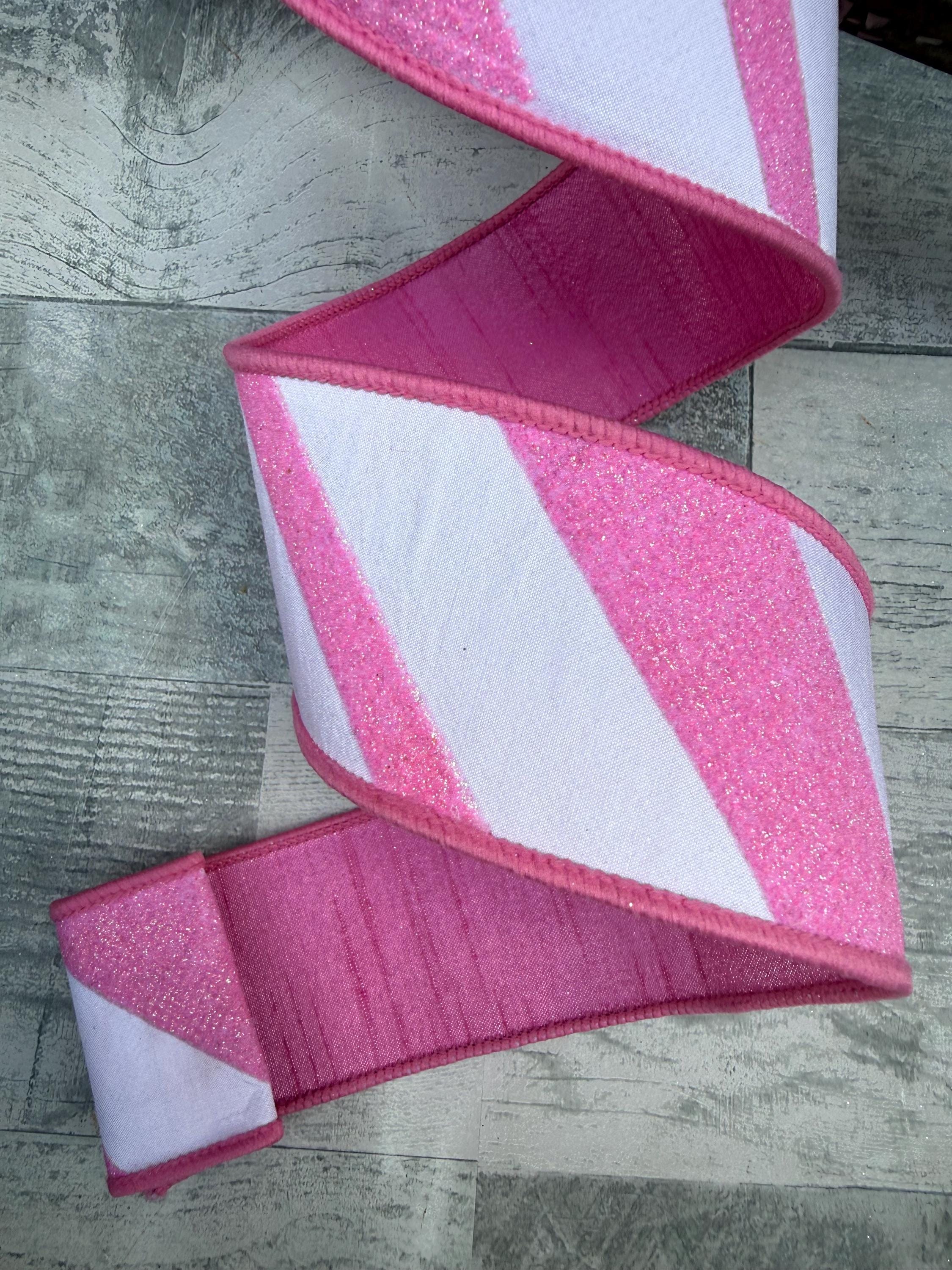 Pink Peppermint Stripe Ribbon: Candy Gloss Wired Farrisilk, 2.5" X 10 ...