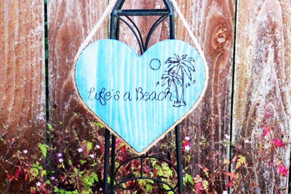Wood Burned Blue Beach Signlife is A Beachpalm Tree | Etsy