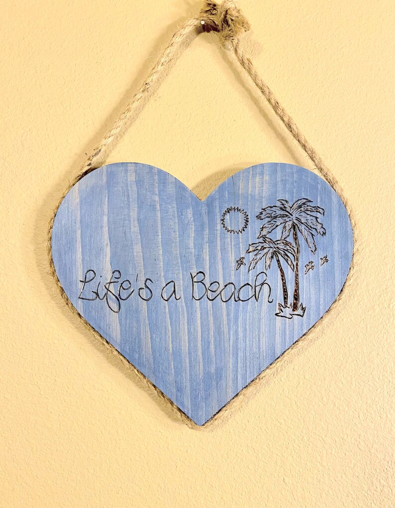 Wood Burned Blue Beach Signlife is A Beachpalm Tree | Etsy
