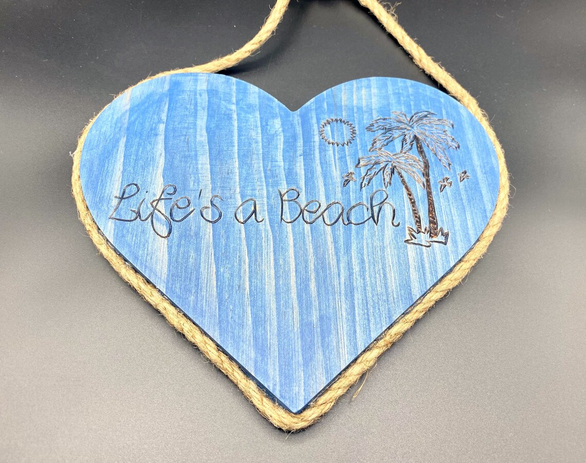 Wood Burned Blue Beach SignLife Is A BeachPalm Tree | Etsy