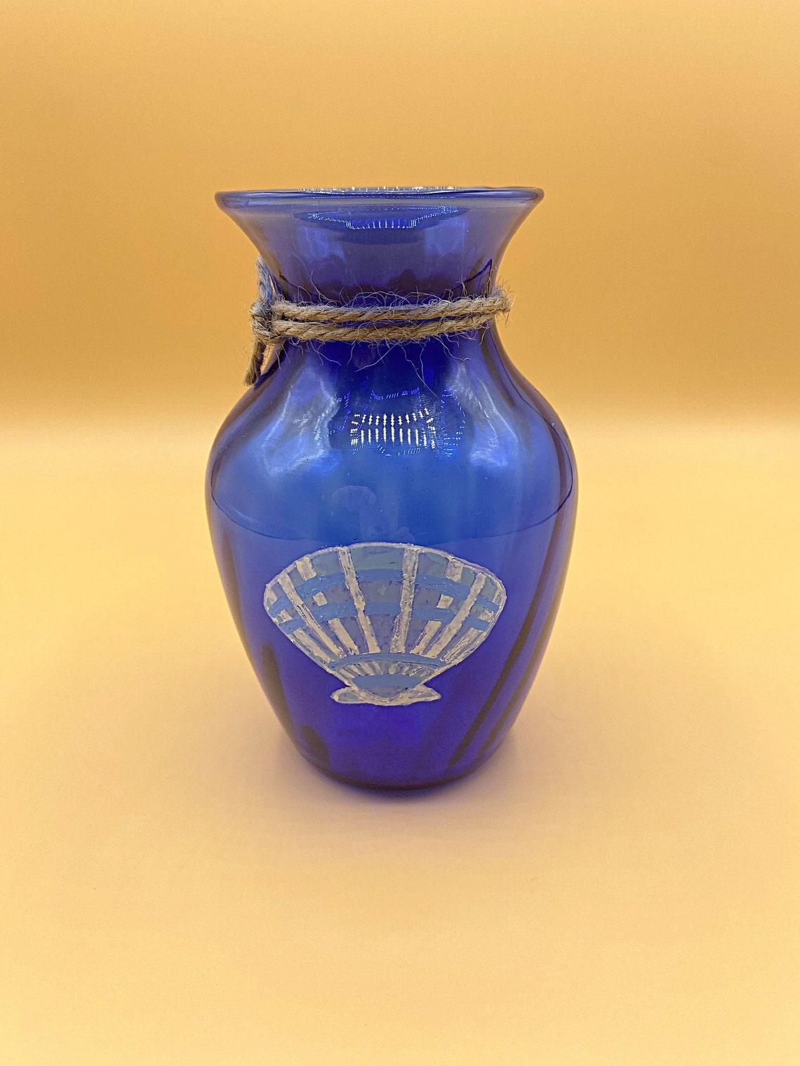 Nautical Glass Vaseblue Glass Vaseseashell Artcoastal - Etsy