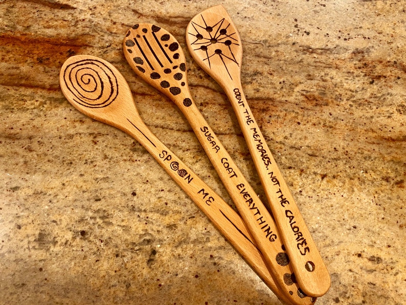 Wood Burned Spoon Setdecorative Kitchen Spoonsfunny Kitchen - Etsy