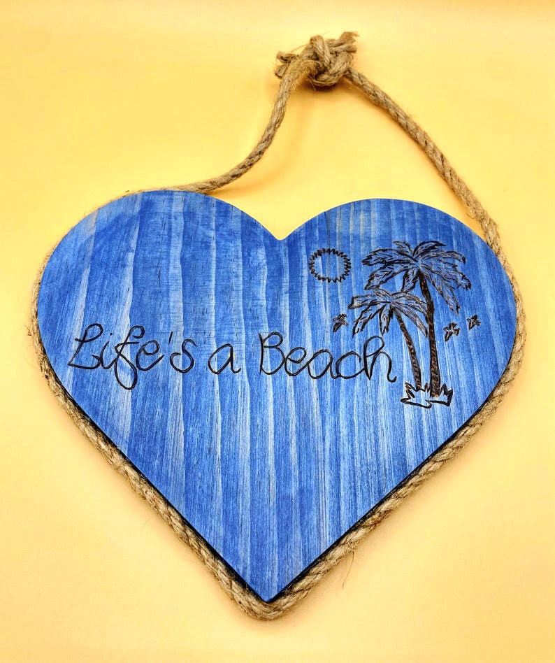 Wood Burned Blue Beach Signlife is A Beachpalm Tree | Etsy