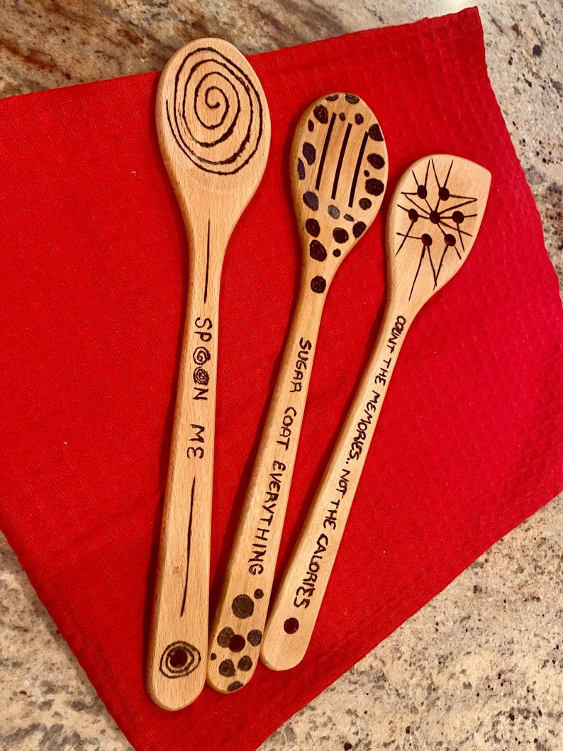 Wood Burned Spoon SetDecorative Kitchen SpoonsFunny Kitchen | Etsy