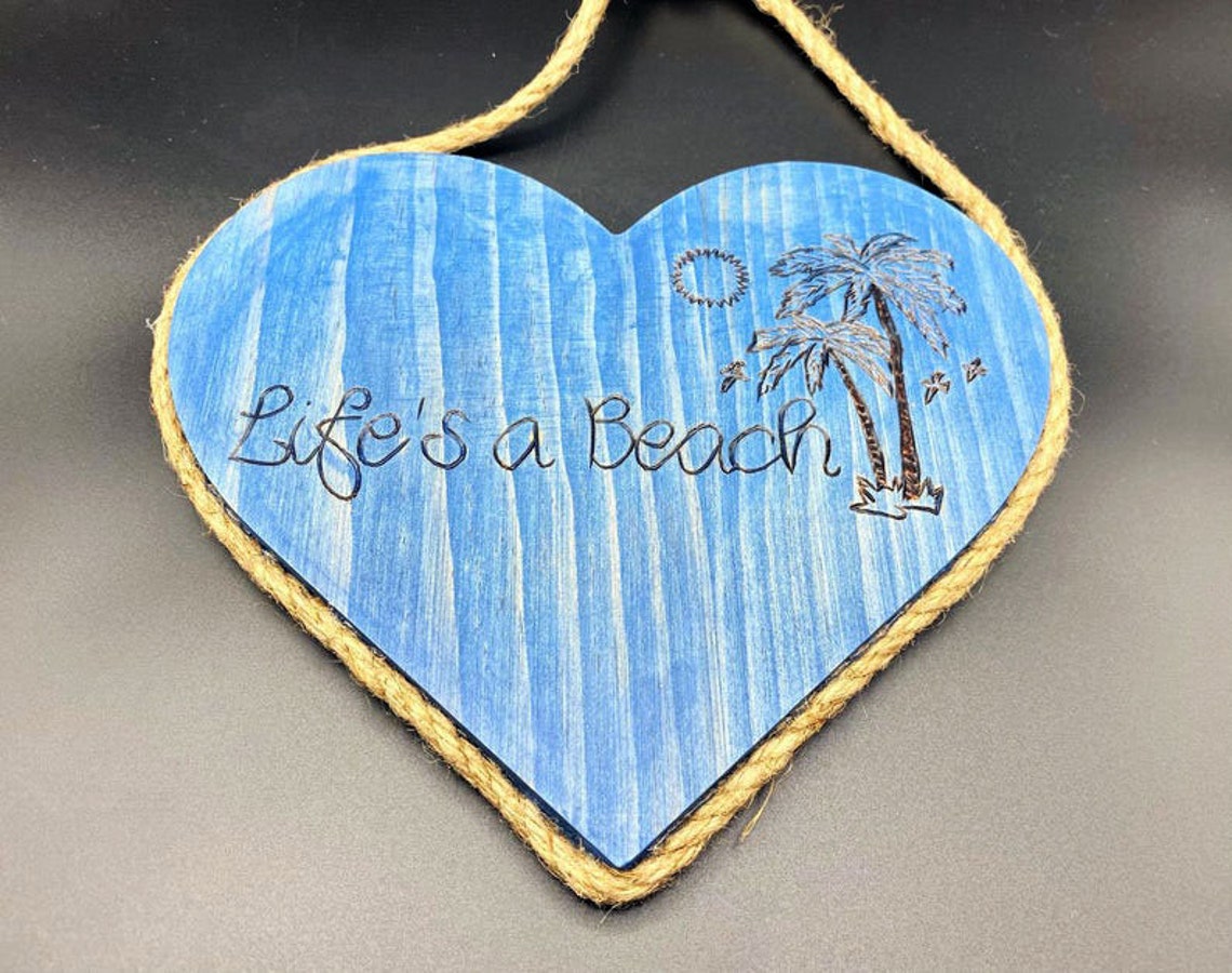 Wood Burned Blue Beach Signlife is A Beachpalm Tree | Etsy