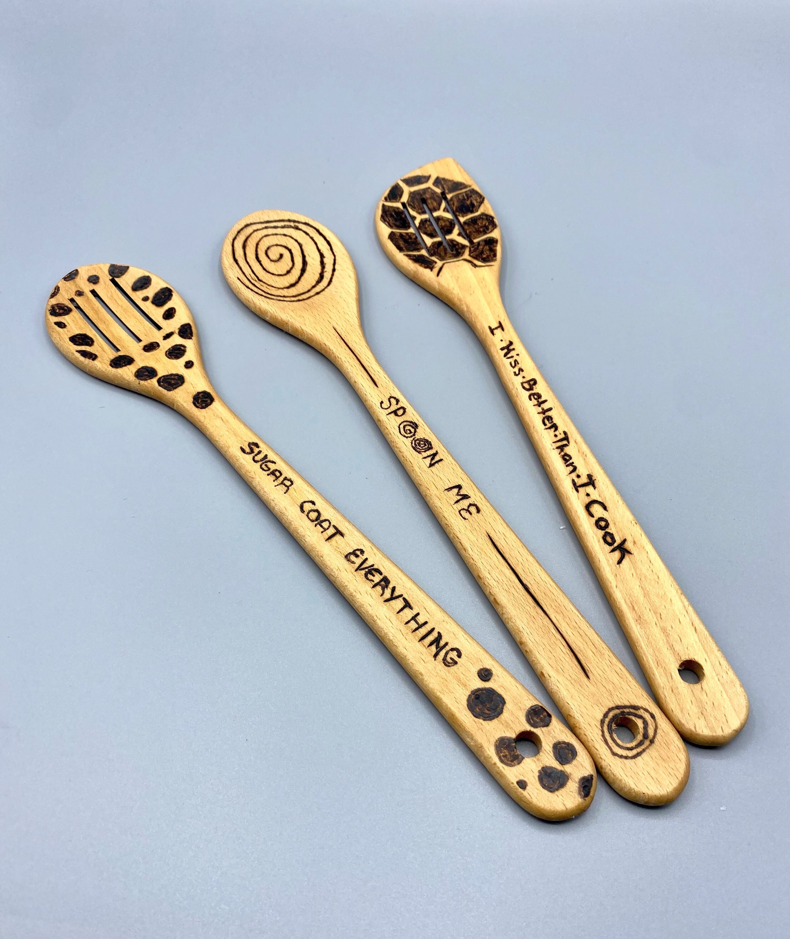 Wood Burned Spoon Setdecorative Kitchen Spoonsfunny Kitchen - Etsy