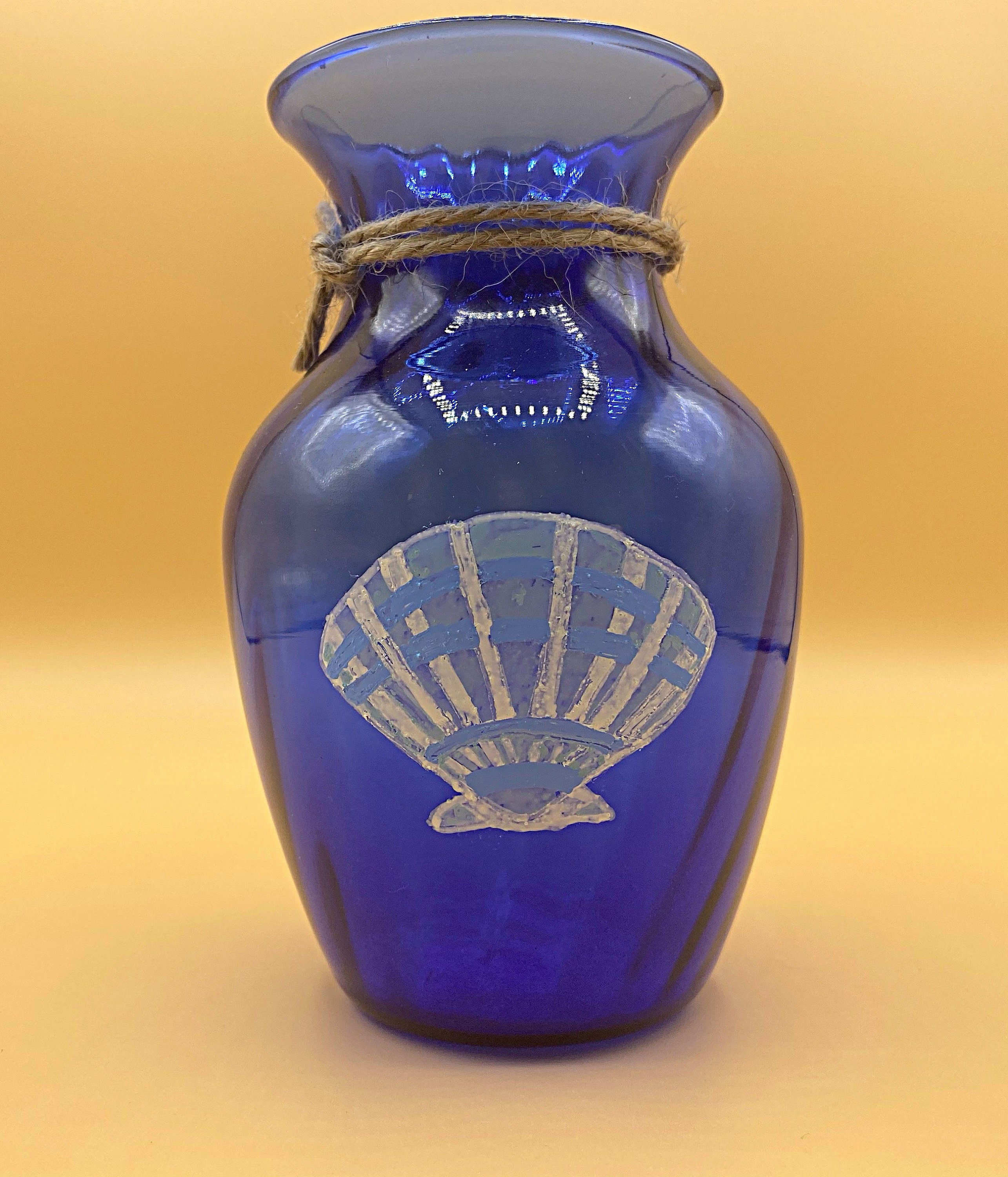 Nautical Glass Vaseblue Glass Vaseseashell Artcoastal - Etsy