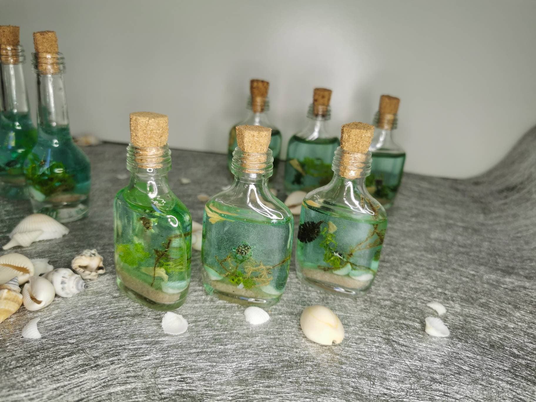 Set of 3 Mini Ocean Dioramas in Glass, Transparent Turquoise Water Made ...