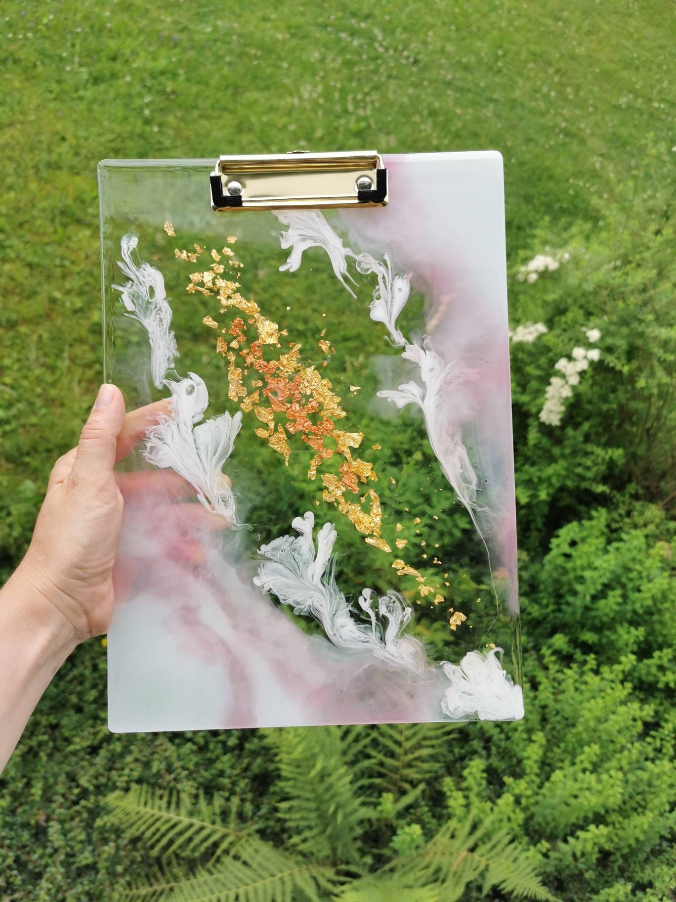 Clipboard Made of Epoxy Resin With Floral Patterns, in Pink-white With ...