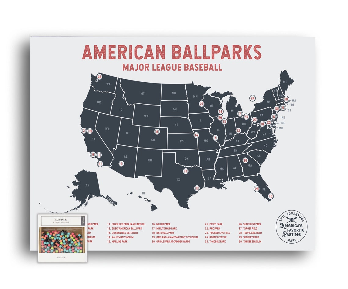 Major League Baseball Pushpin Poster MLB Baseball Stadiums - Etsy