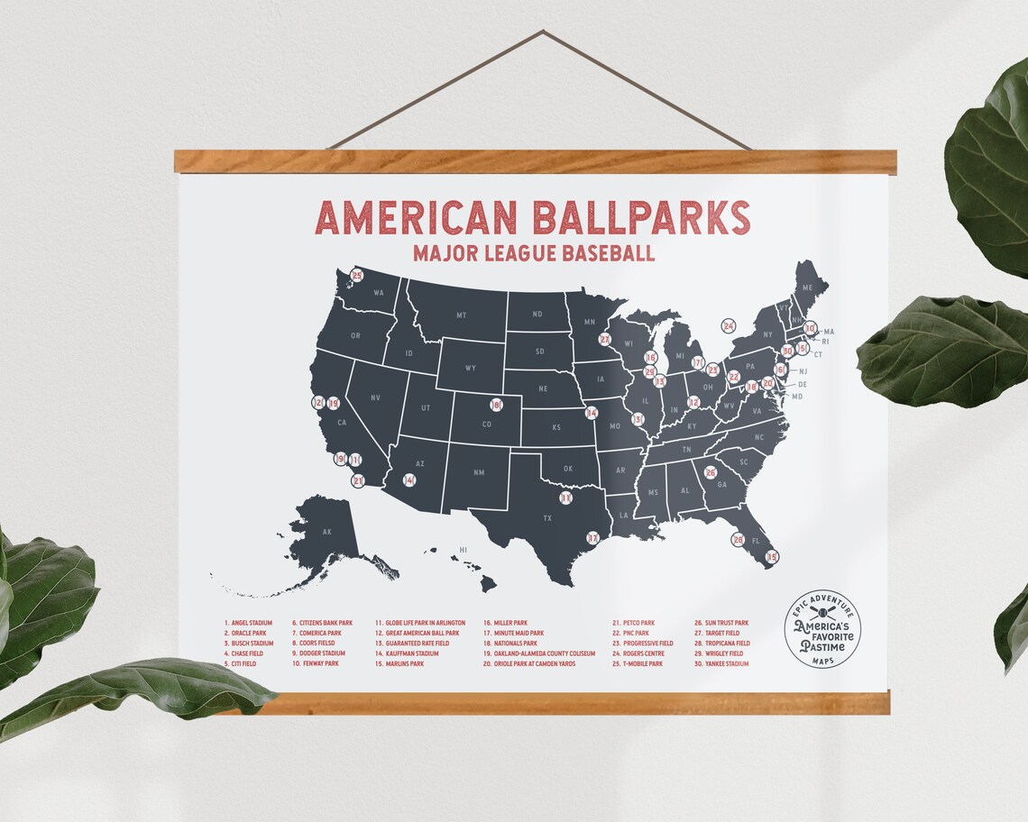 Major League Baseball Pushpin Poster MLB Baseball Stadiums - Etsy