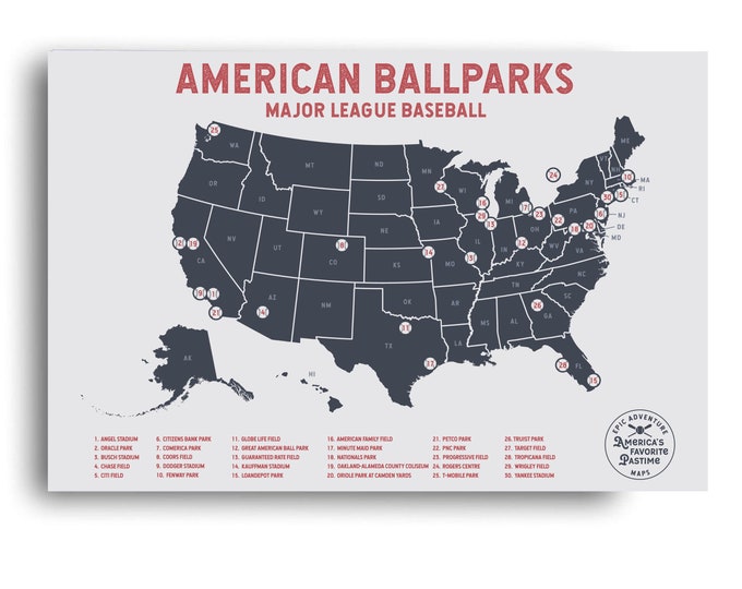 MLB Ballparks Checklist Map Poster 2021 Update Vintage Style - Etsy