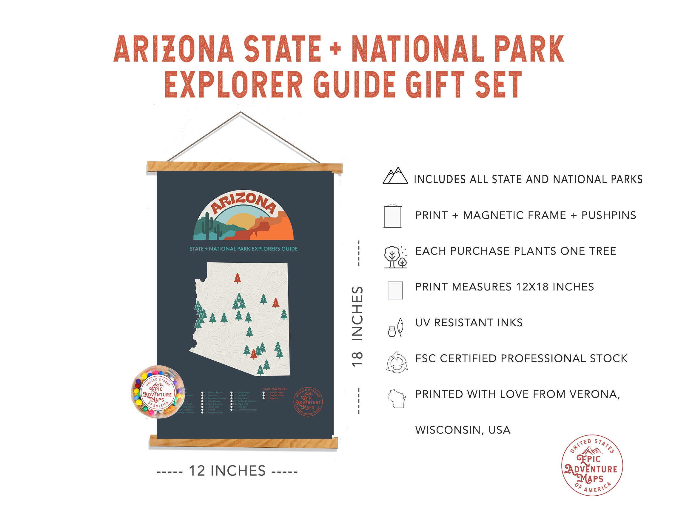 Arizona State Parks Poster, Gorgeous Map of Arizona Featuring National ...