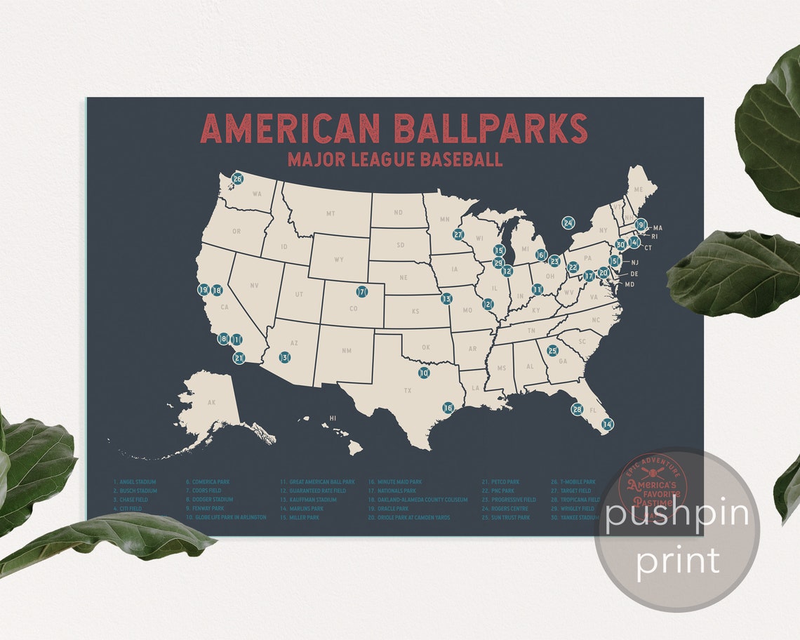 Major League Baseball Pushpin Poster MLB Baseball Stadiums - Etsy