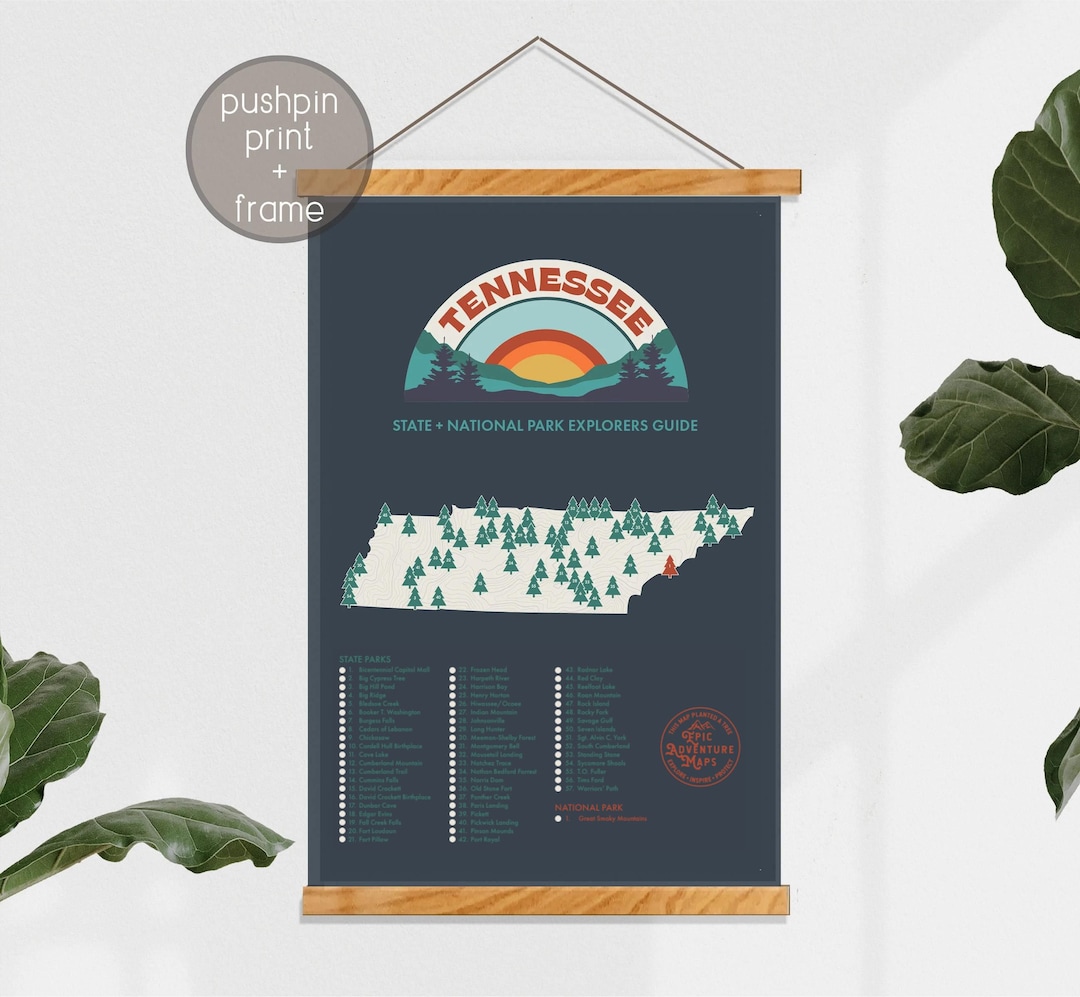 Tennessee State Parks Poster, Gorgeous Map of Tennessee Featuring ...