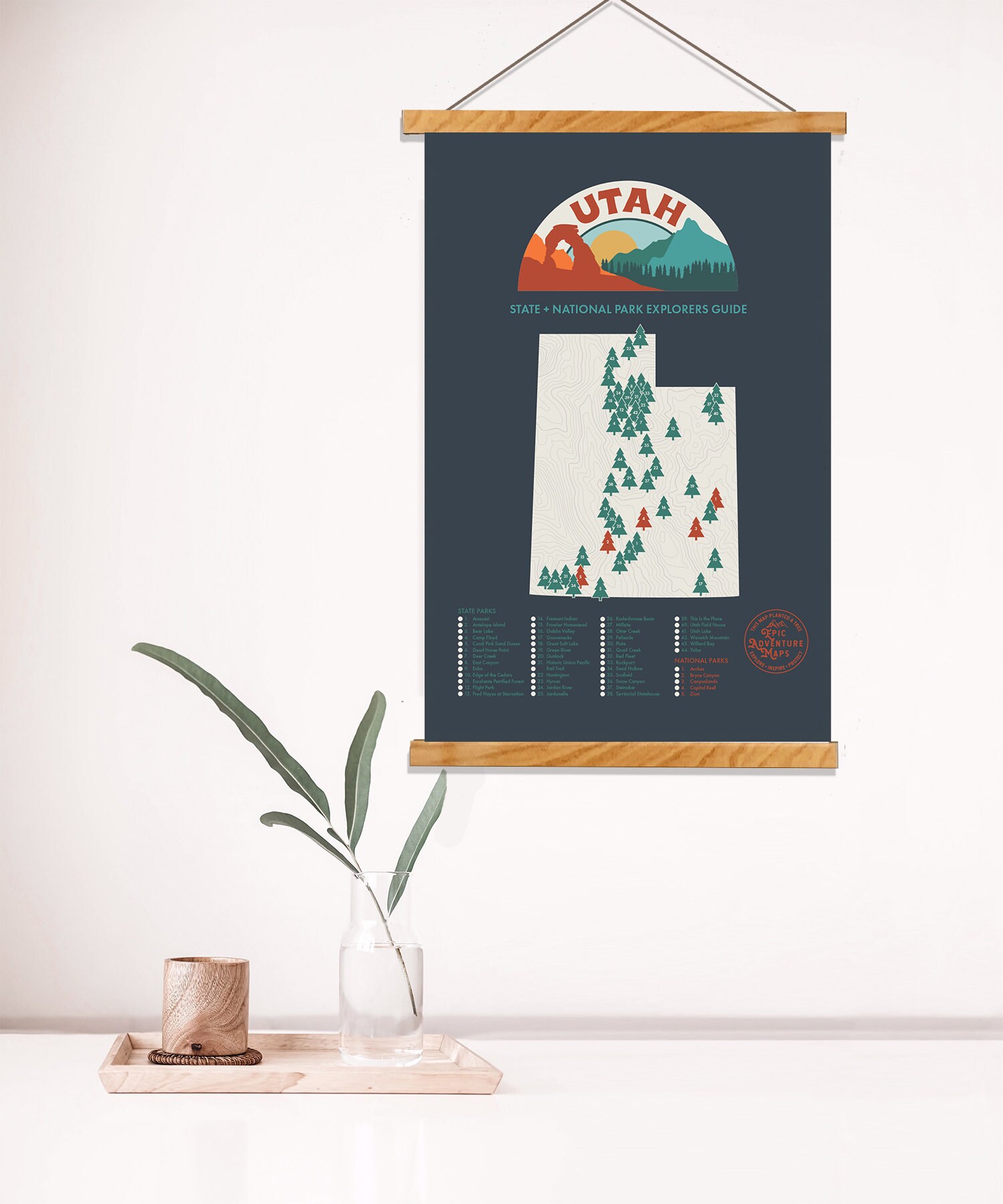 Utah State Parks Poster Gorgeous Map of Utah Featuring | Etsy