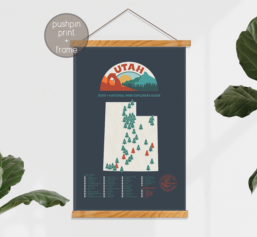 Utah State Parks Poster, Gorgeous Map of Utah Featuring National and ...