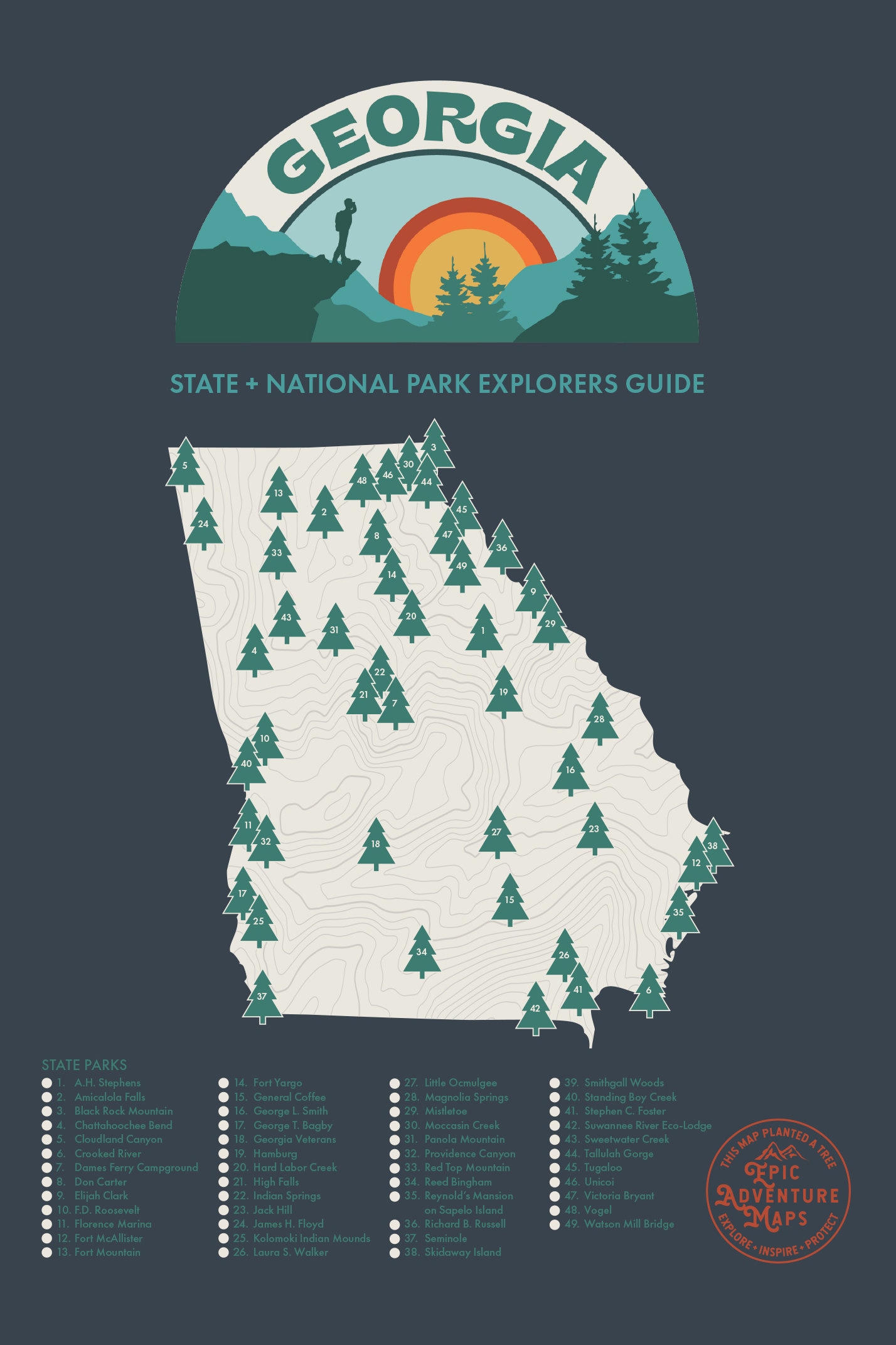 Georgia State Parks Poster, Gorgeous Map of Georgia Featuring National ...