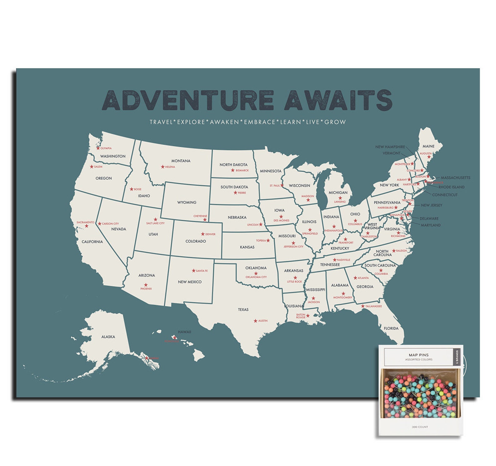 USA Push Pin Map Poster - Travel Map to Track Your Travels Around the ...