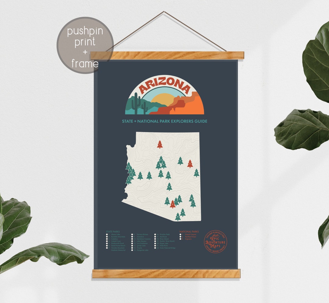 Arizona State Parks Poster, Gorgeous Map of Arizona Featuring National ...