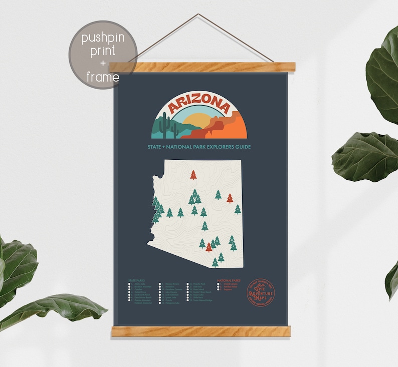 Arizona State Parks Poster, Gorgeous Map of Arizona Featuring National ...