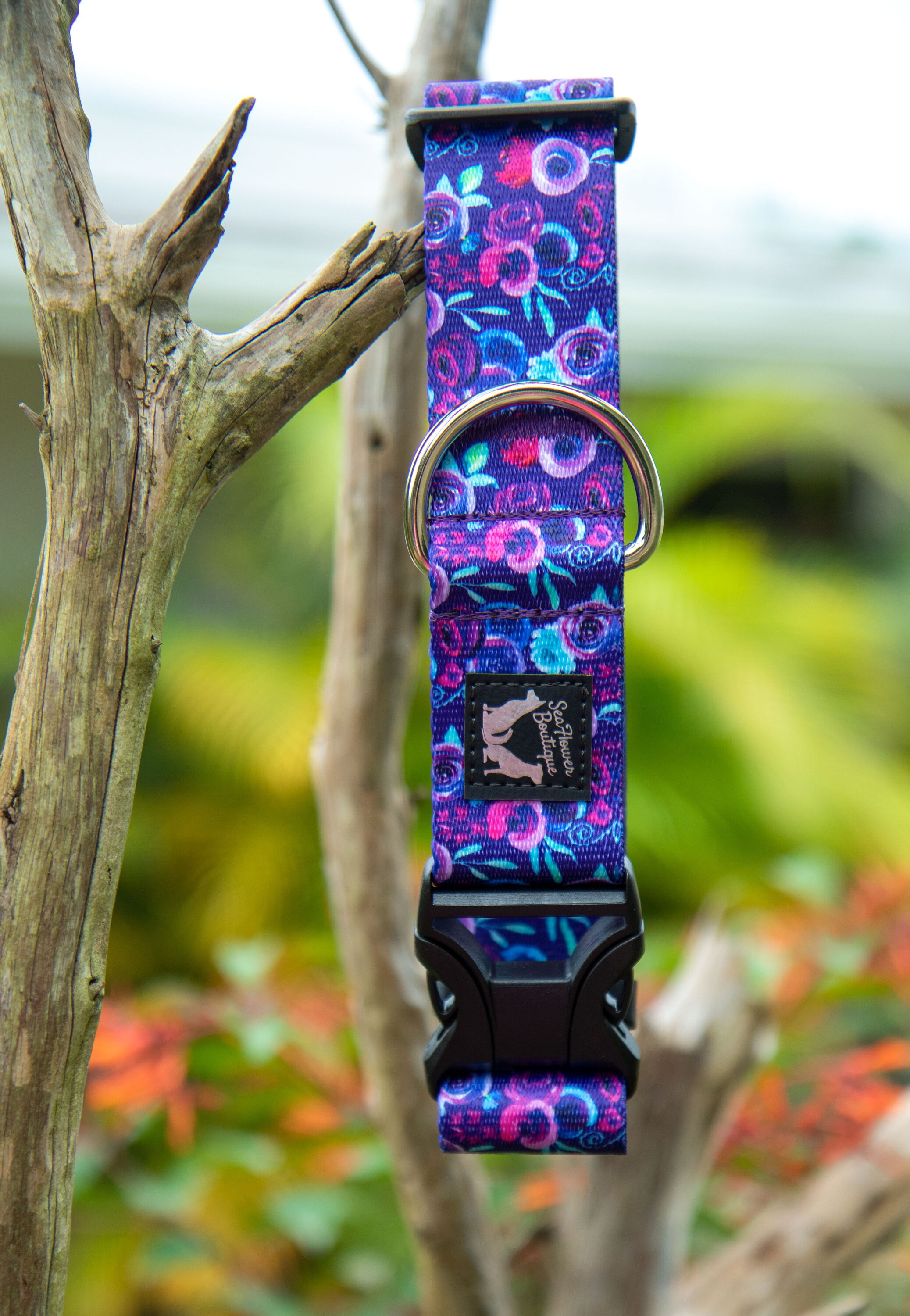 Purple Floral Webbing Dog Collar Water Resistant Vibrant | Etsy
