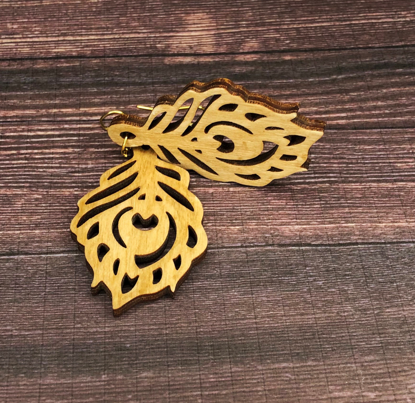 Wooden Leaf Earrings Laser Cut Etsy