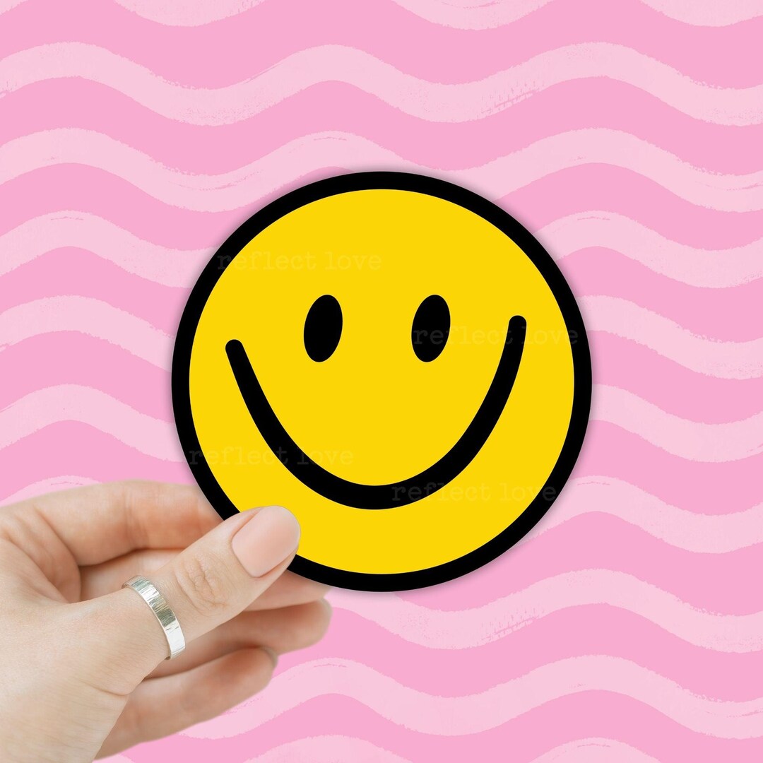 Yellow Smiley Face Sticker, Waterproof Happy Face Decal, Vinyl Water ...