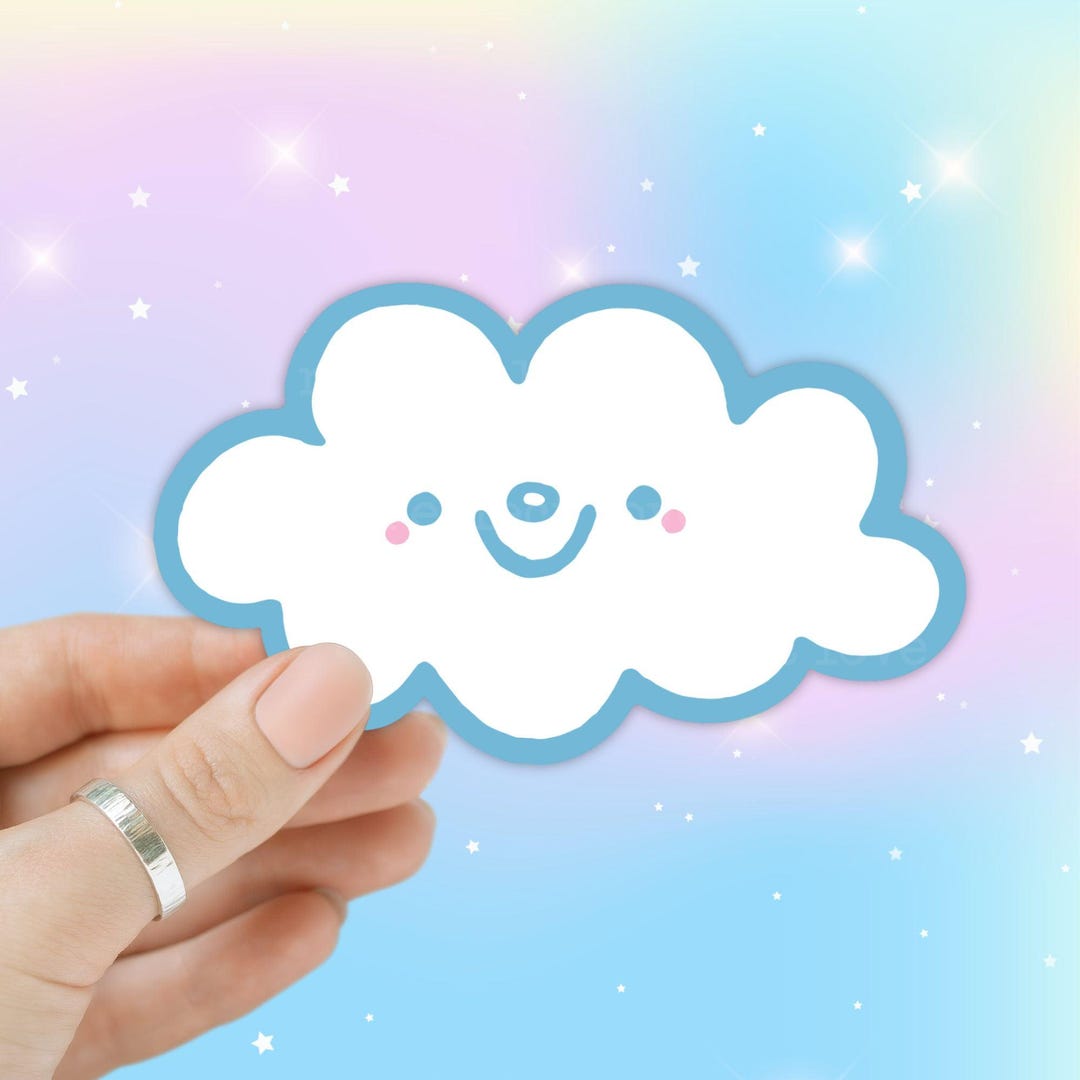 Happy Cloud Sticker, Waterproof Kawaii Pastel Sticker, Cute Cloud Decal ...
