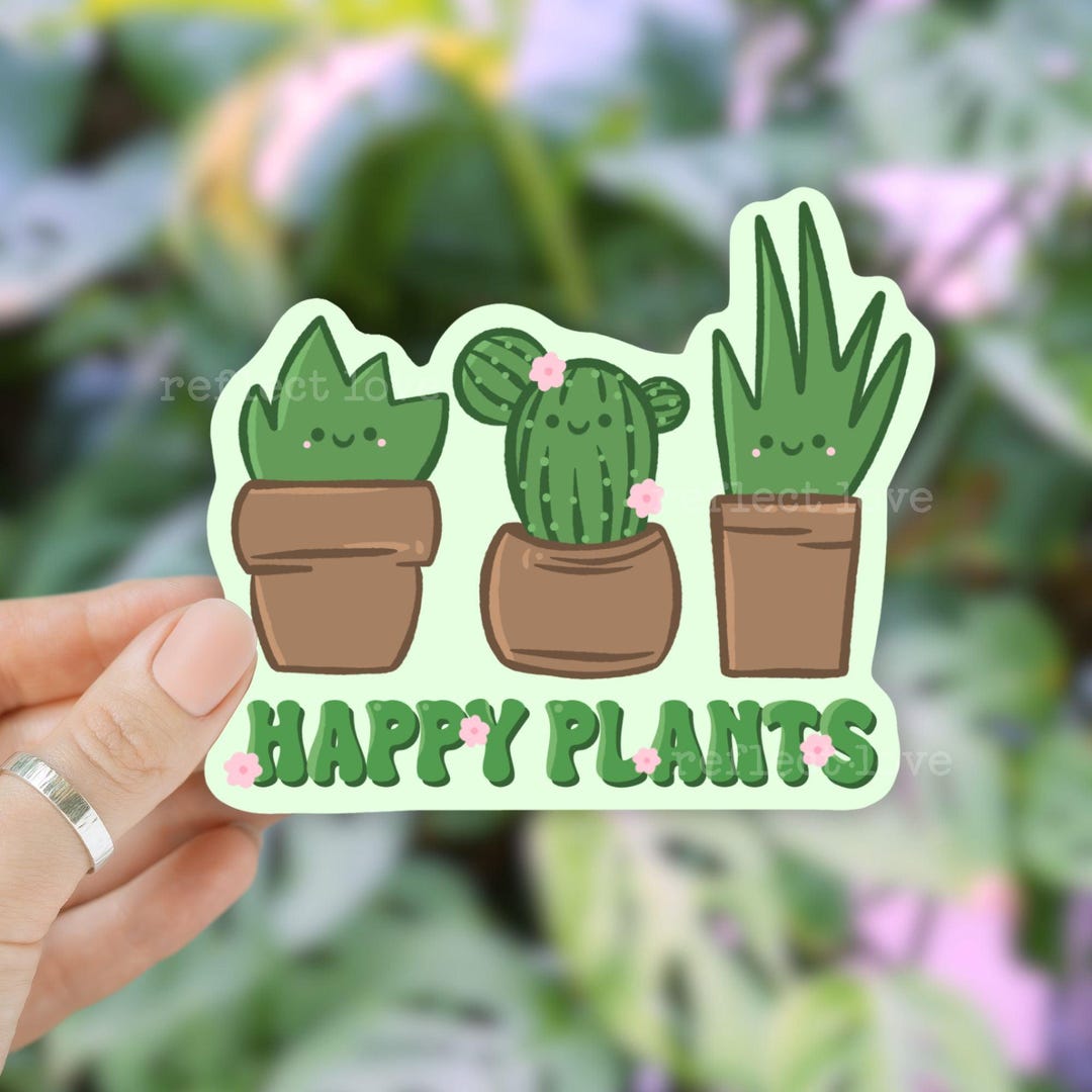 Happy Plants Sticker, Plant Decal, Waterproof Sticker, Succulent ...