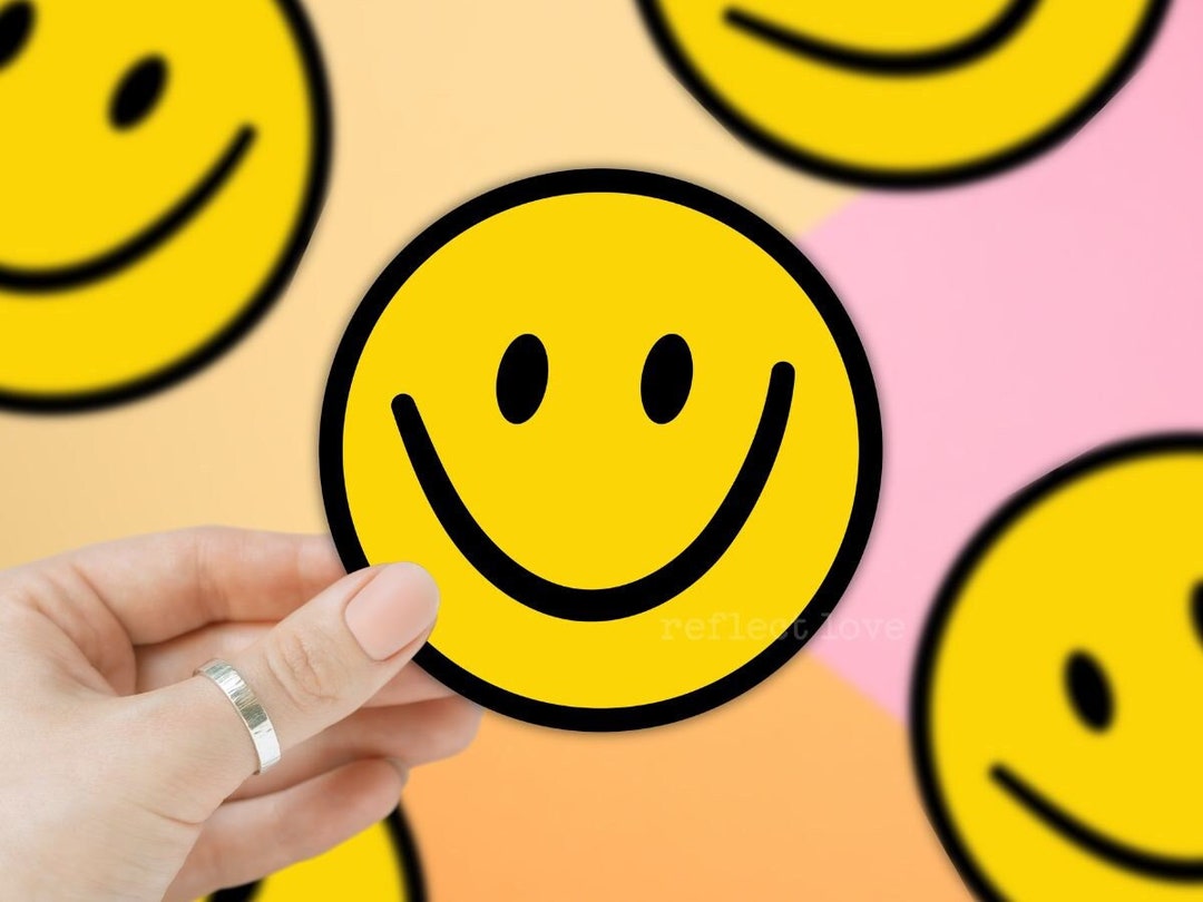 Smiley Face Sticker, Waterproof Yellow Happy Face Decal, Vinyl Water ...