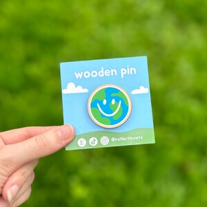 Smiley Face Earth Pin, Wooden Earth Day Clutch Pin, 1.5 Inch Planet ...