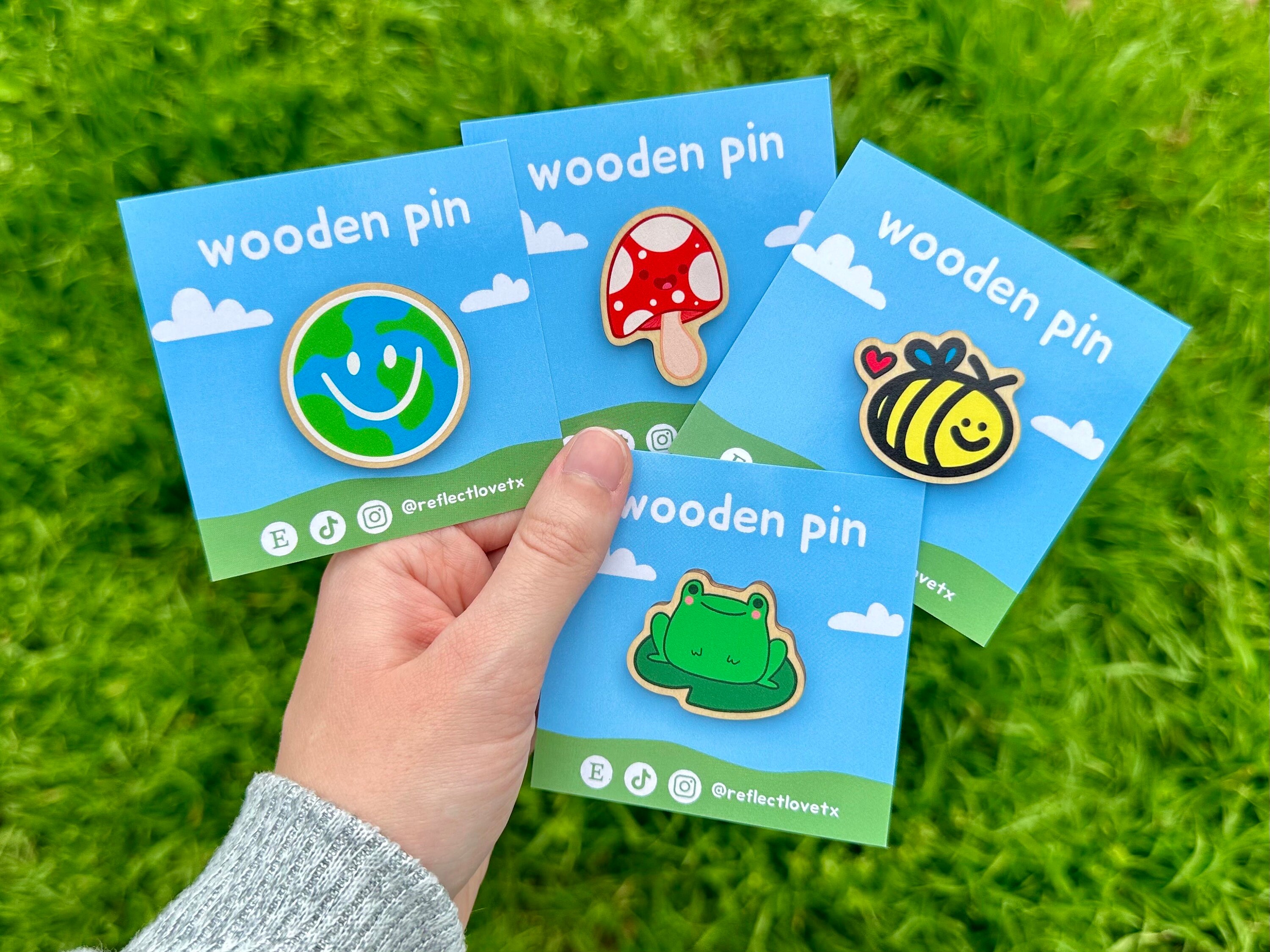 Smiley Face Earth Pin, Wooden Earth Day Clutch Pin, 1.5 Inch Planet ...