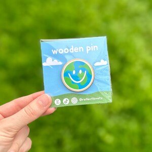 Smiley Face Earth Pin, Wooden Earth Day Clutch Pin, 1.5 Inch Planet ...