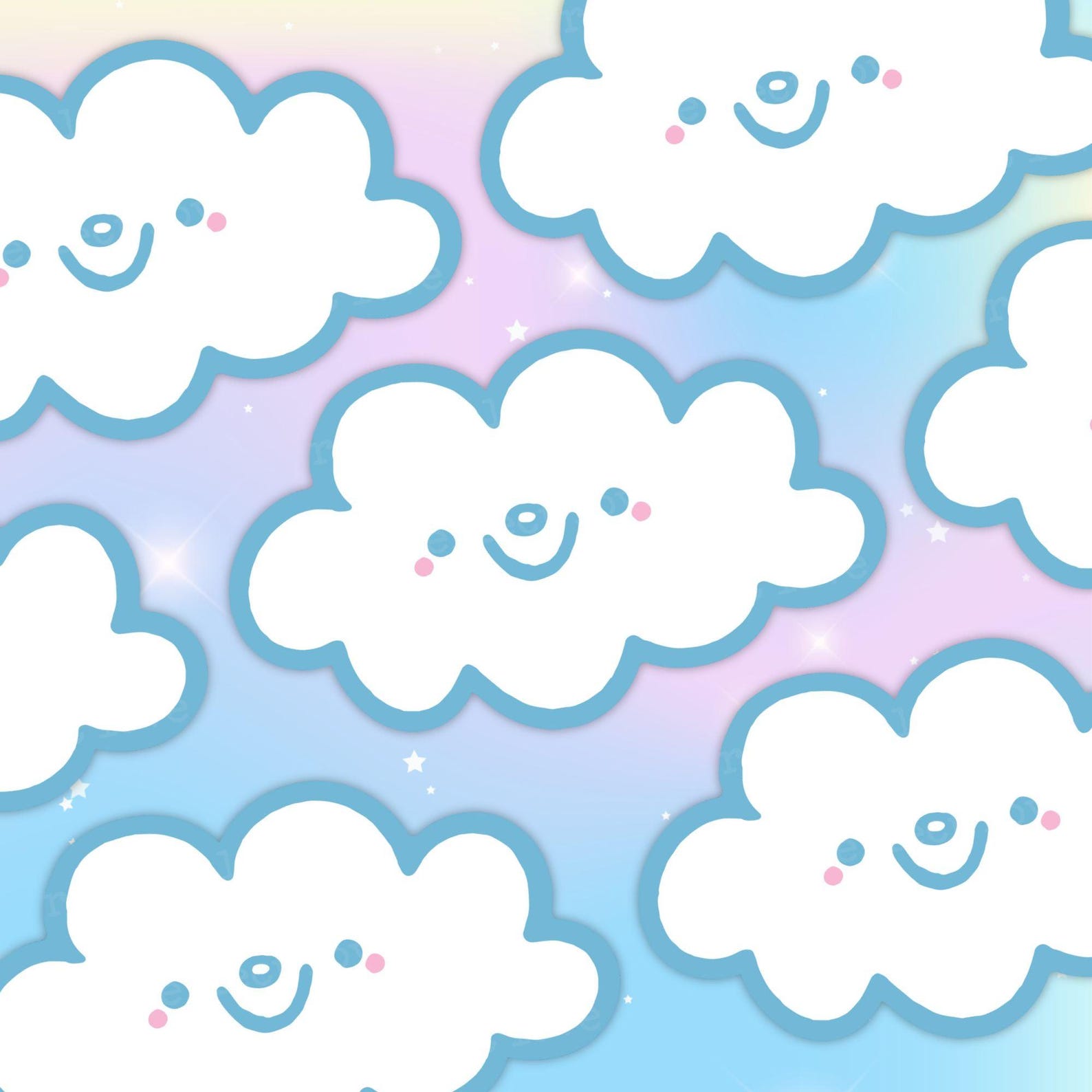 Happy Cloud Sticker, Waterproof Kawaii Pastel Sticker, Cute Cloud Decal ...