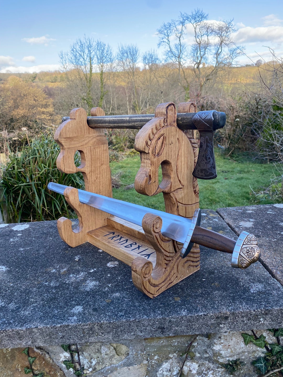 Sword Stand, Viking Axe Stand, Hand Carved - Etsy