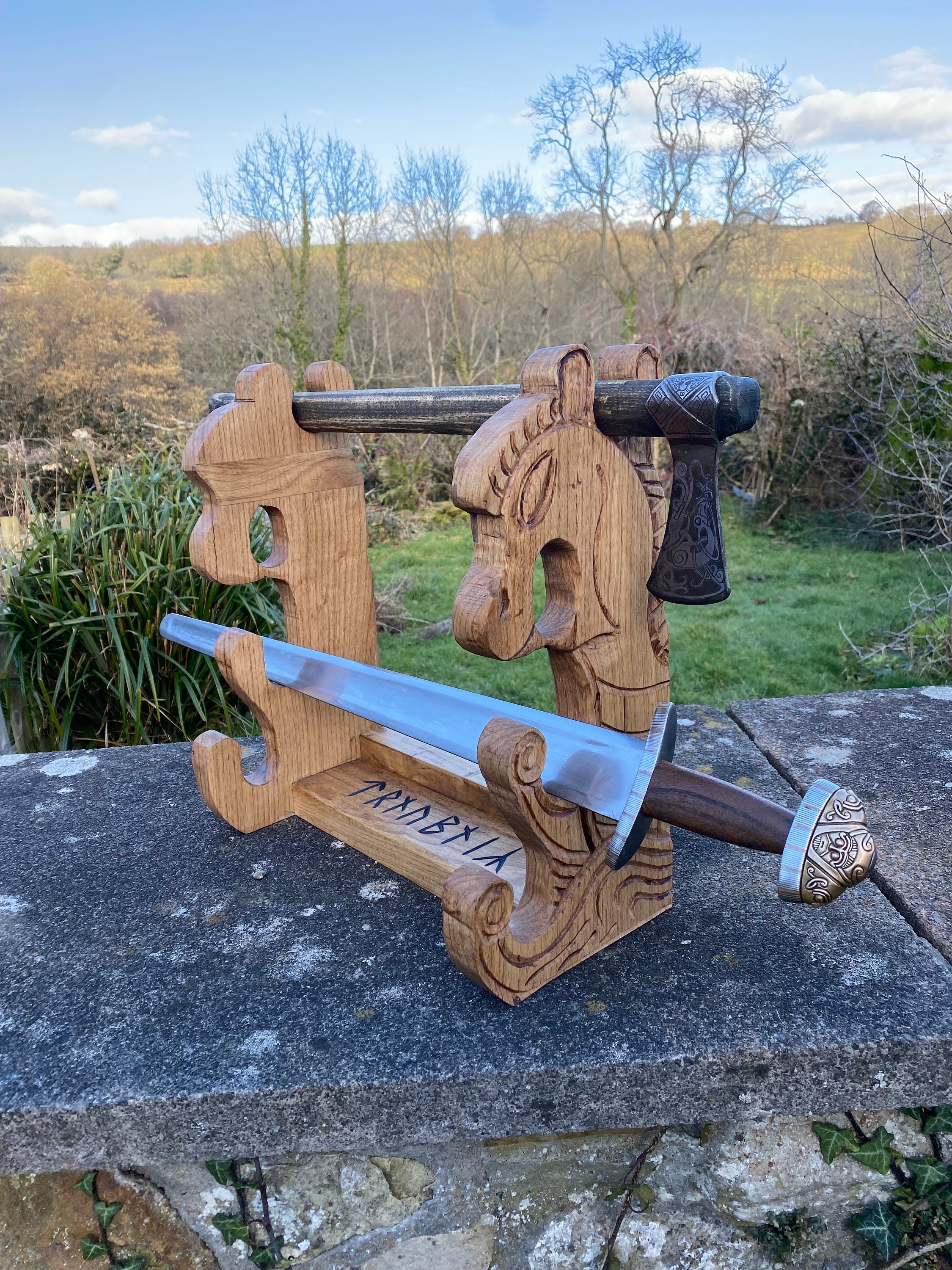 Sword Stand Viking Axe Stand Hand Carved - Etsy