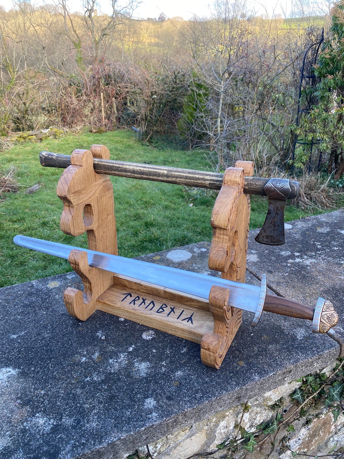 Sword Stand, Viking Axe Stand, Hand Carved - Etsy