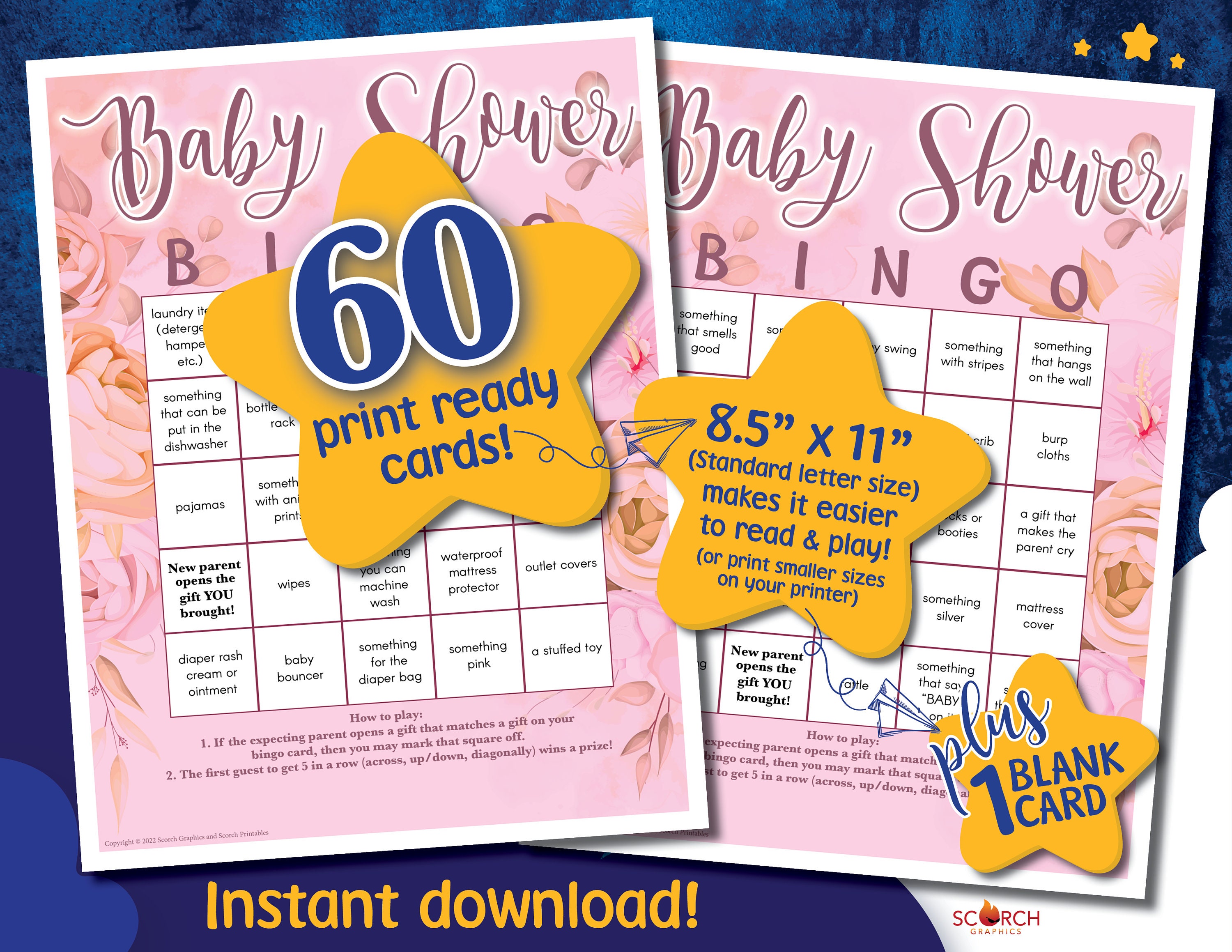 Pink Floral Roses Baby Shower Bingo Game Cards 60 - Etsy